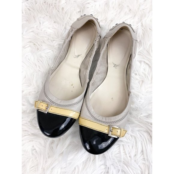 Tod's | Shoes | Tods Beige Black Cap Toe Buckle Detail Scrunch Patent ...